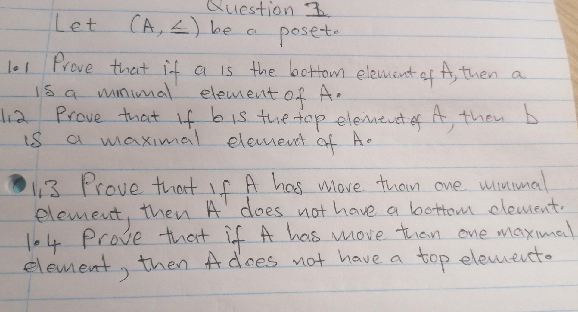 Solved Question 1 Let (A,≤) be a poset. lel Prove that if a | Chegg.com