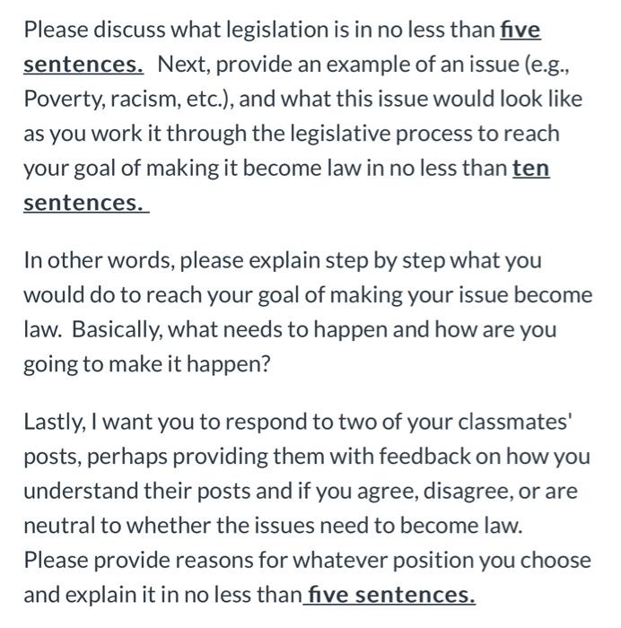 Please discuss what legislation is in no less than | Chegg.com