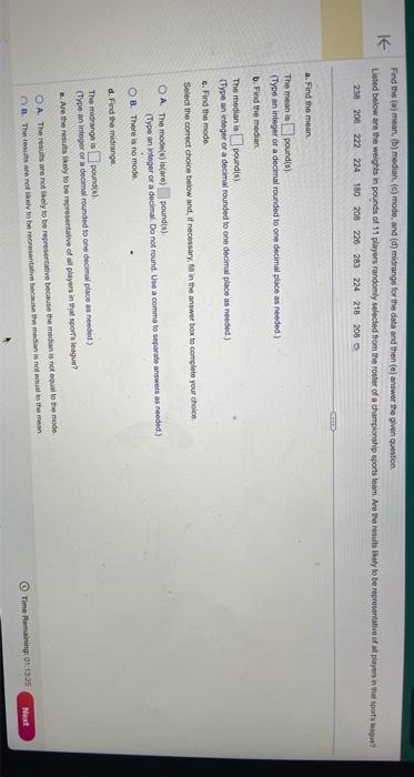 Solved Find the (a) mean, (b) median, (o) mode, and (d) | Chegg.com