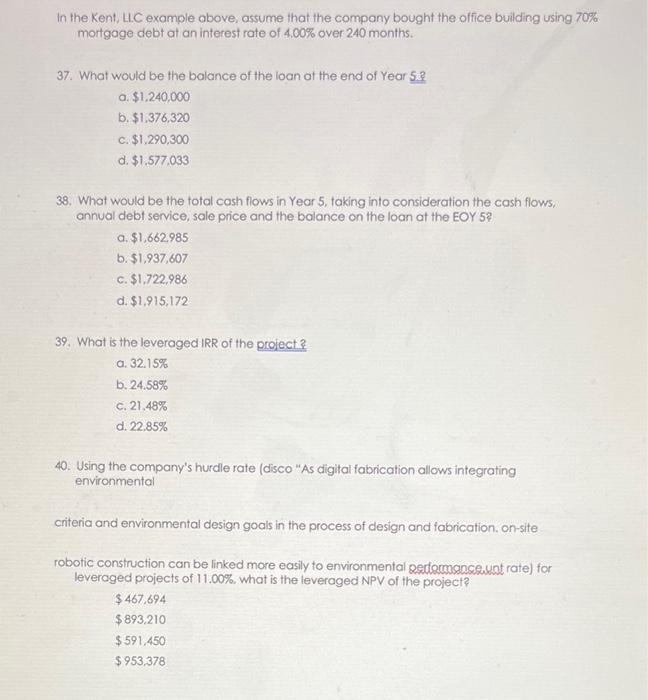 Solved 39. What is the leveraged IRR of the project? a. | Chegg.com