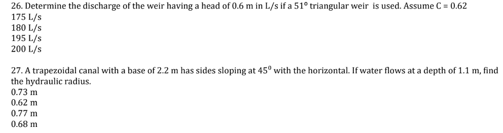 Solved Determine the discharge of the weir having a head of | Chegg.com