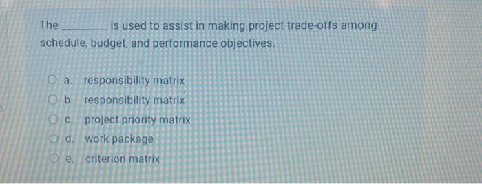Solved The is used to assist in making project trade-offs | Chegg.com