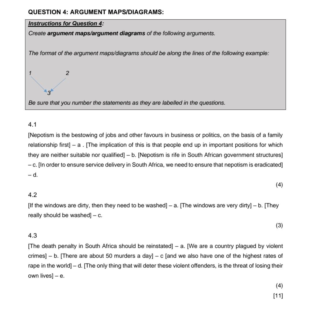 QUESTION 4: ARGUMENT MAPS/DIAGRAMS: Instructions for | Chegg.com
