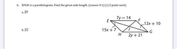Solved 6. EFGH is a parallelogram. Find the given side | Chegg.com