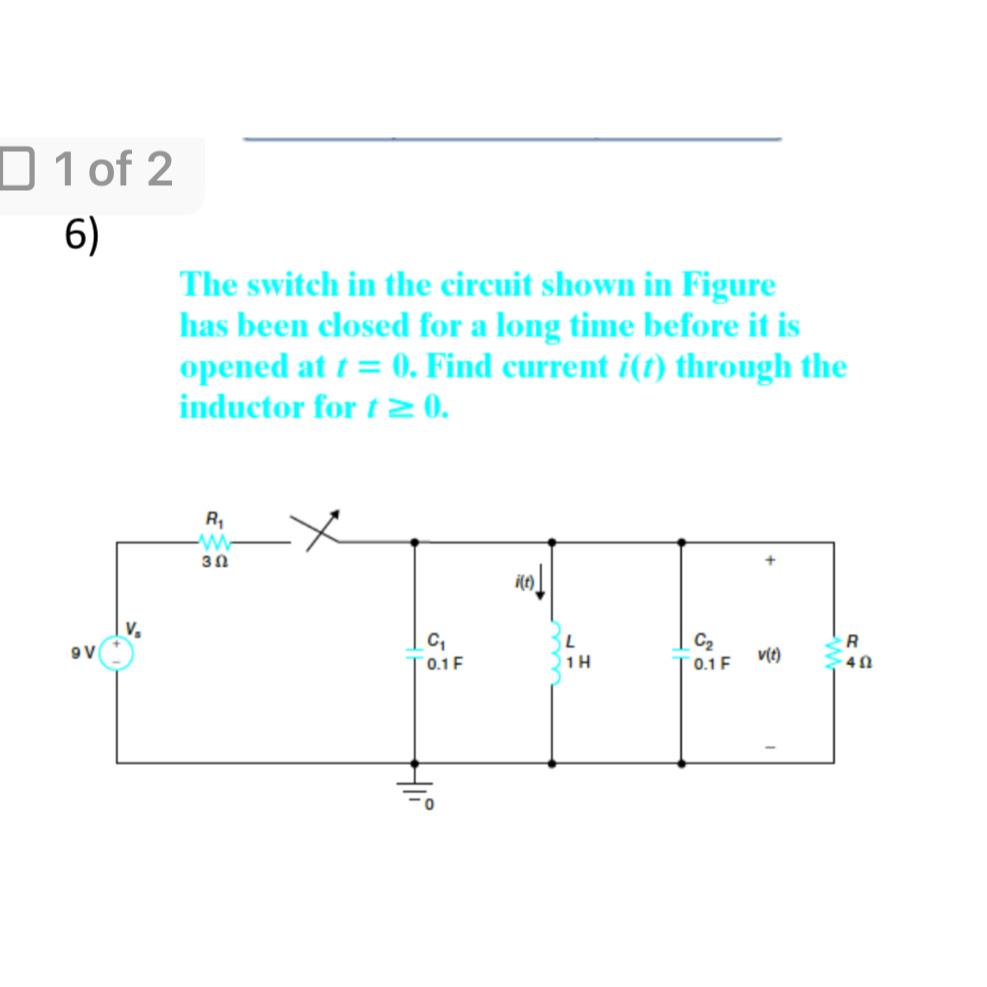 Solved 1 ﻿of 2The switch in the circuit shown in Figure has | Chegg.com
