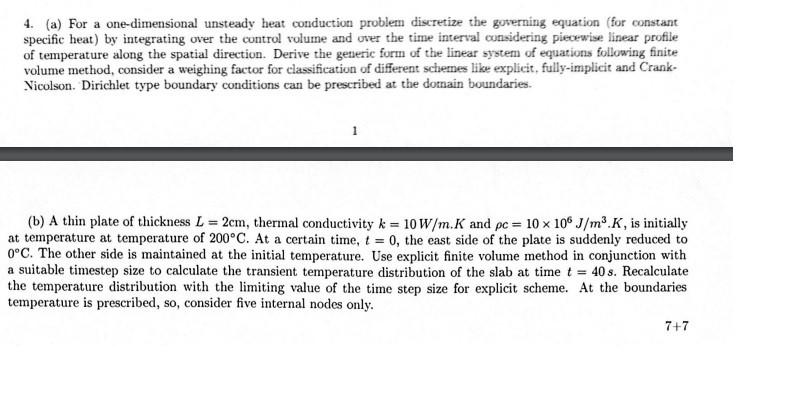 4 A For A One Dimensional Unsteady Heat Conduction