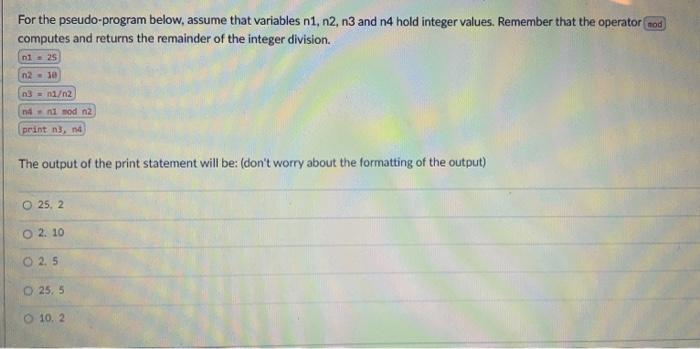 Solved For the pseudo-program below, assume that variables | Chegg.com