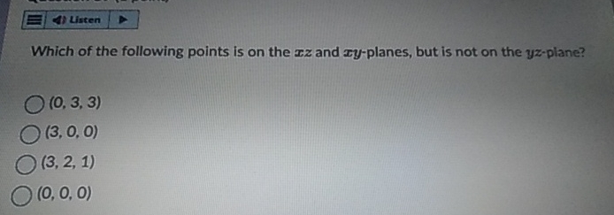 Solved ListenWhich of the following points is on the xz ﻿and | Chegg.com