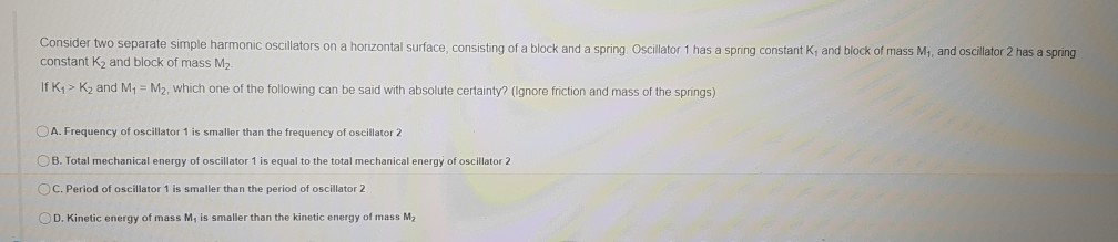Solved Consider two separate simple harmonic oscillators on | Chegg.com