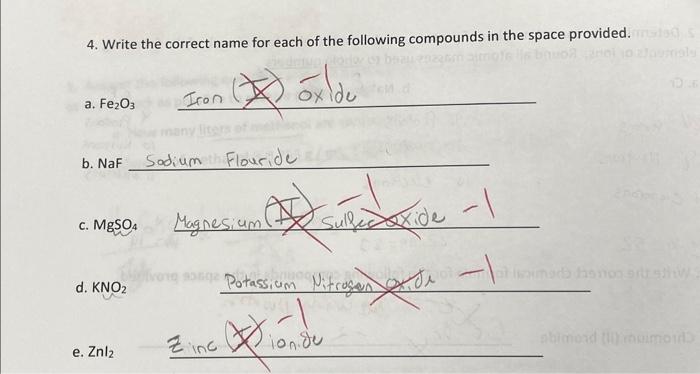 Solved 4. Write the correct name for each of the following | Chegg.com