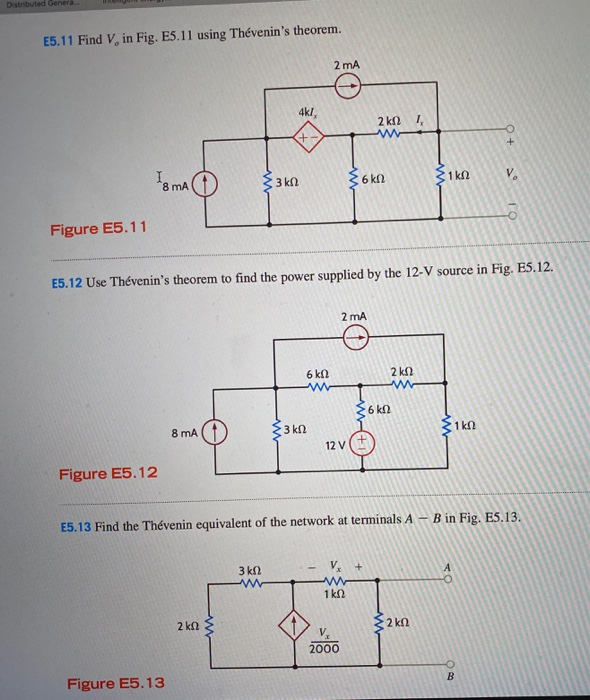 Solved Distributed Genera. E5.11 Find V. in Fig. E5.11 using | Chegg.com