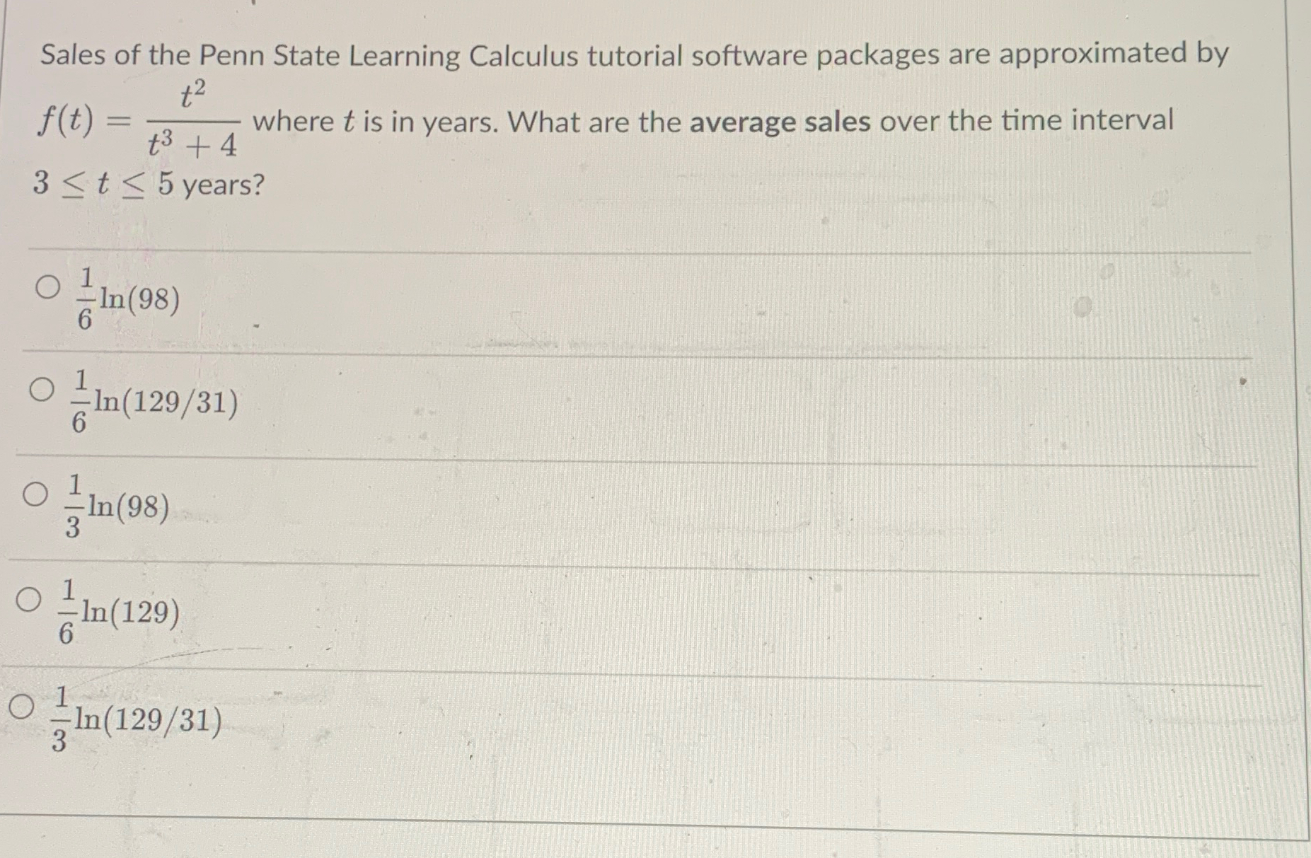 Solved Sales of the Penn State Learning Calculus tutorial | Chegg.com