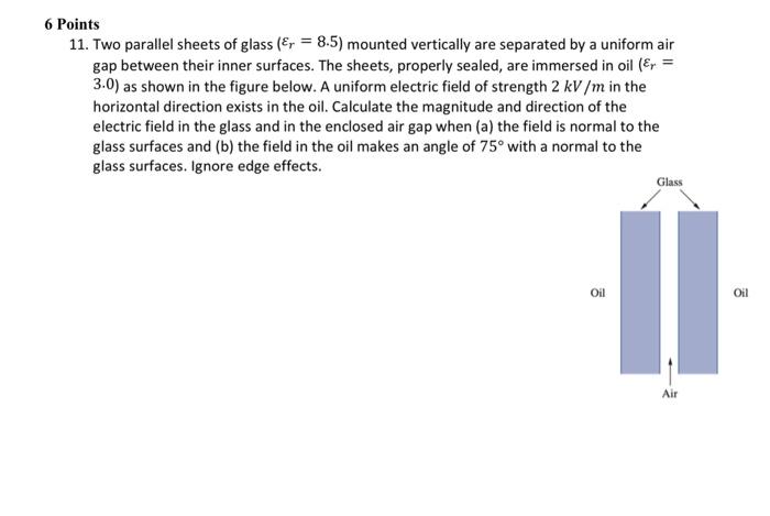 Solved 6 Points 11. Two parallel sheets of glass (εr=8.5) | Chegg.com