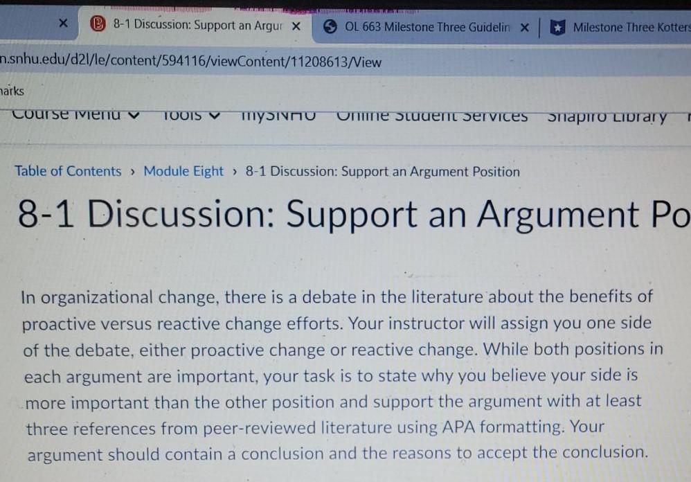 Х 8-1 Discussion: Support an Argur X SOL 663 | Chegg.com