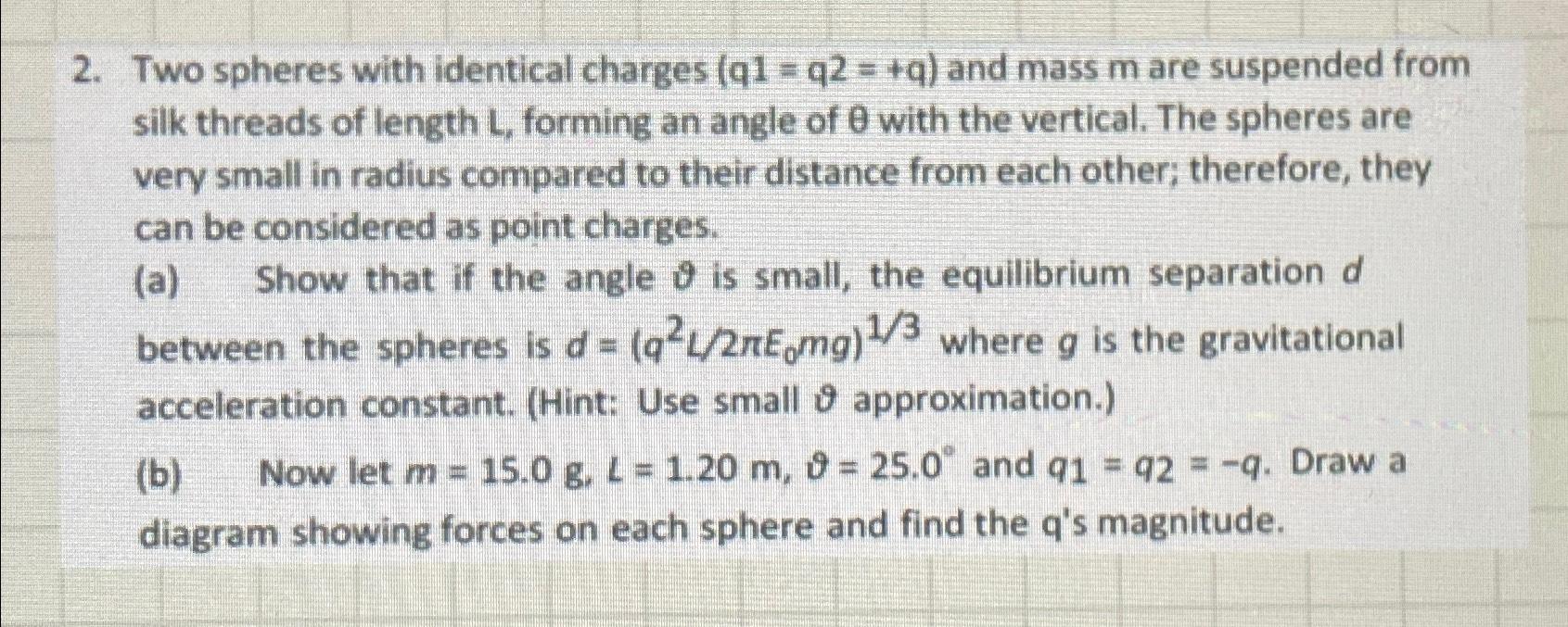 Solved Two spheres with identical charges | Chegg.com