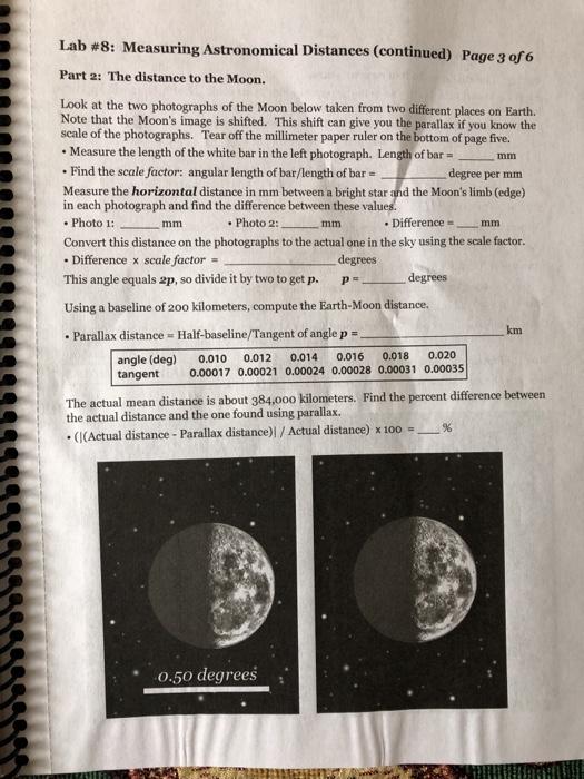 Lab #8: Measuring Astronomical Distances (continued) | Chegg.com