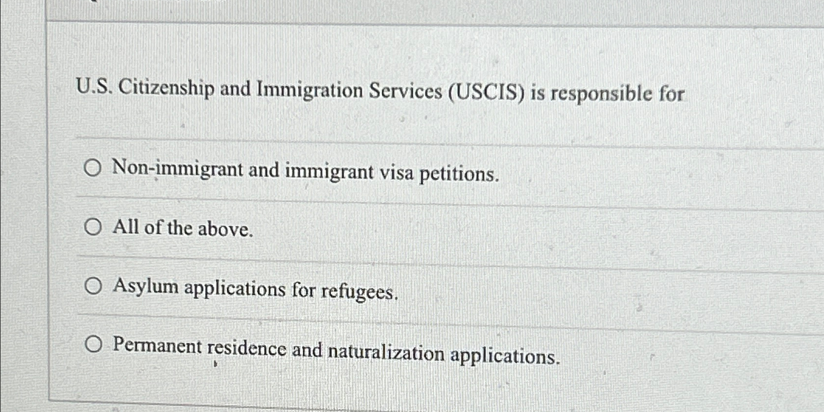 Solved U.S. ﻿Citizenship and Immigration Services (USCIS) | Chegg.com