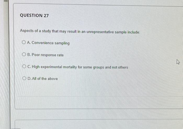 Solved QUESTION 27 Aspects of a study that may result in an | Chegg.com
