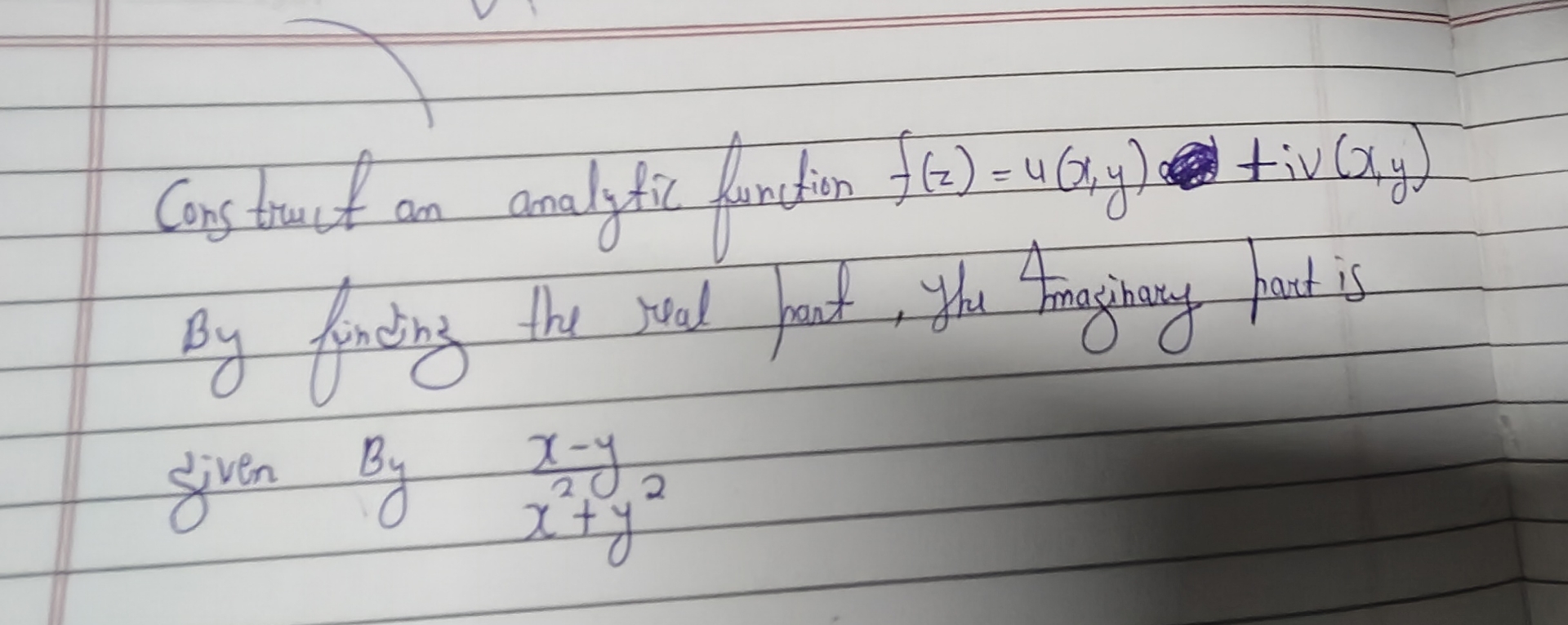 Solved Construct an analytic function f(z)=u(x,y)+iv(x,y) | Chegg.com