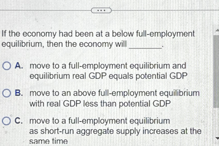 Solved If the economy had been at a below full-employment | Chegg.com