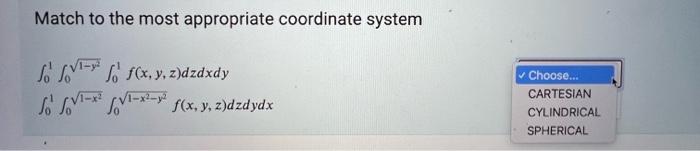 Solved Match to the most appropriate coordinate system | Chegg.com