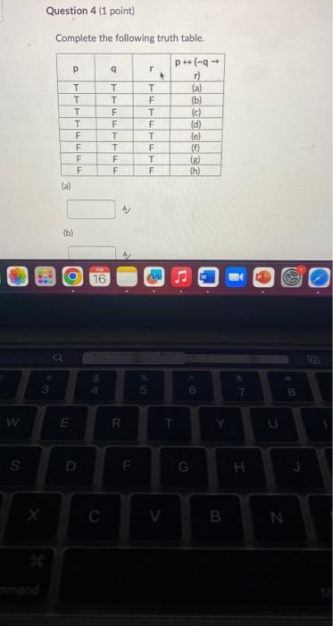Solved Complete The Following Truth Table A B 