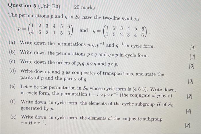 Solved The permutations p and q in S6 have the two-line | Chegg.com