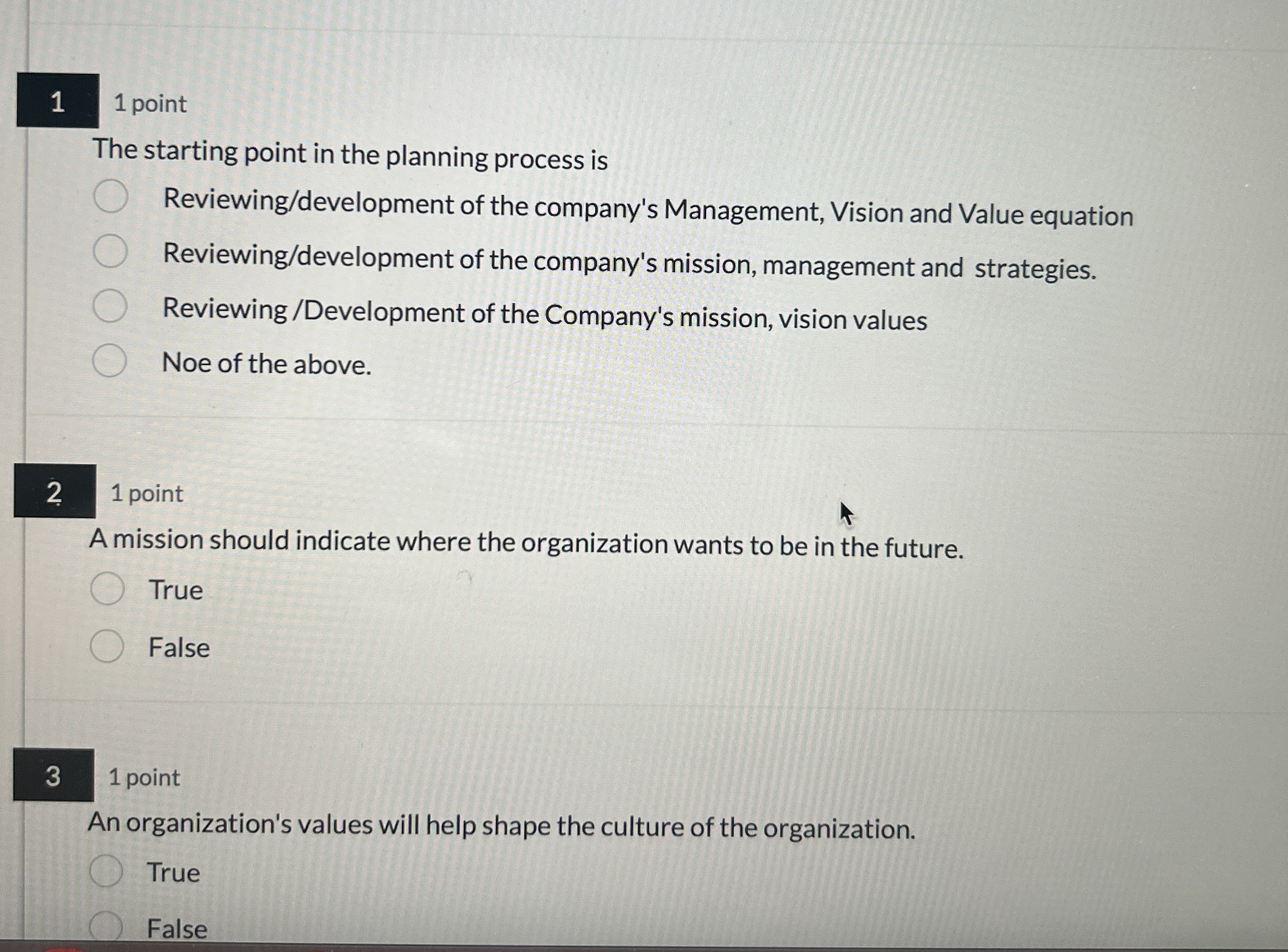 Solved 11 ﻿pointThe starting point in the planning process | Chegg.com