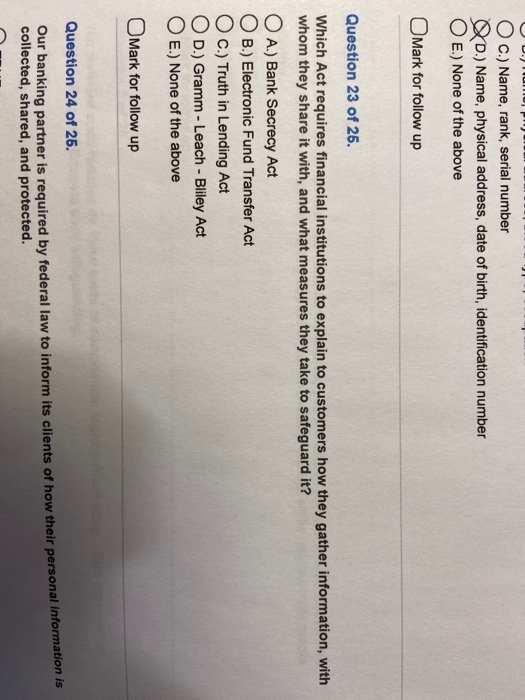 Solved il nome O C .) Name, rank, serial number D.) Name, | Chegg.com