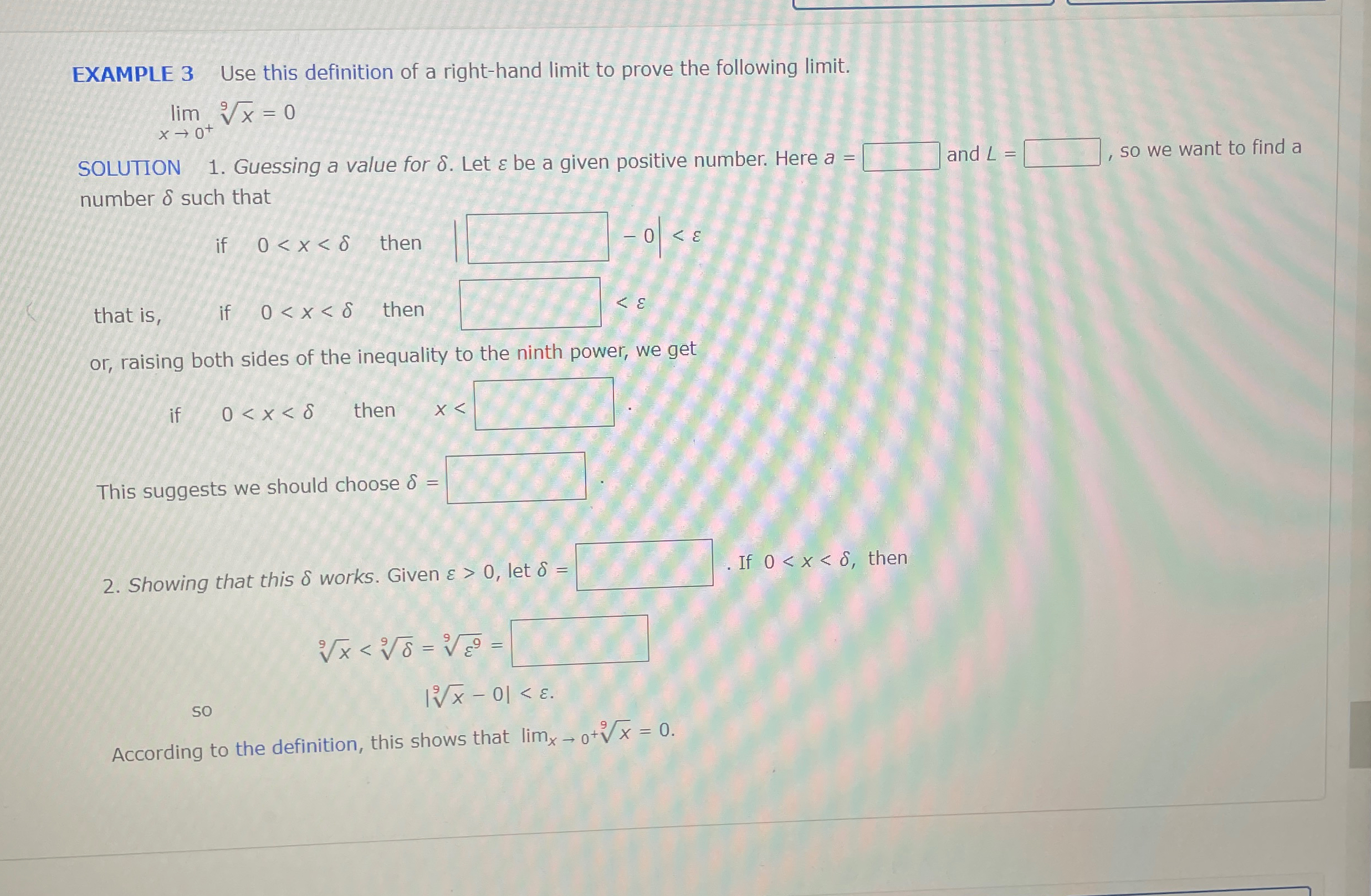 Solved EXAMPLE 3 ﻿Use this definition of a right-hand limit | Chegg.com