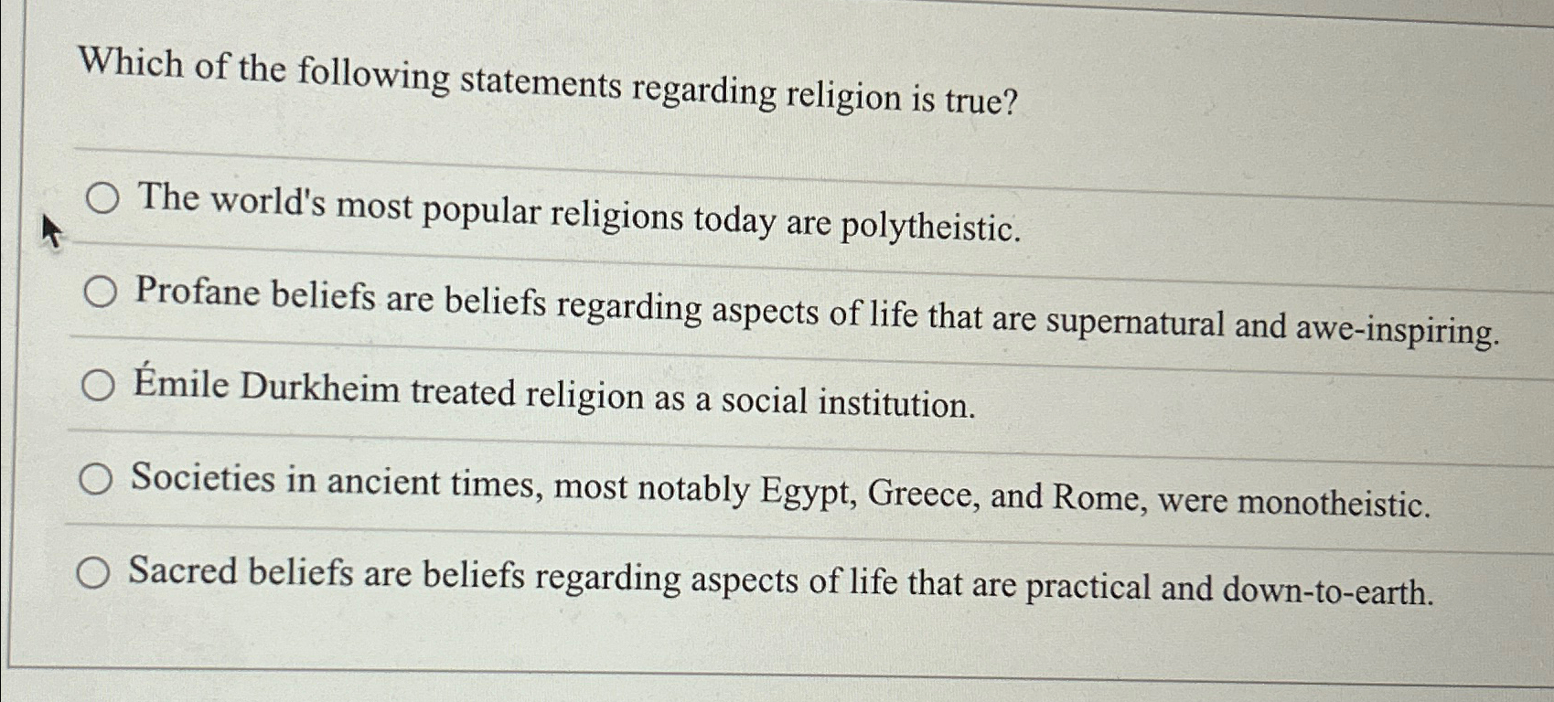 Solved Which of the following statements regarding religion | Chegg.com