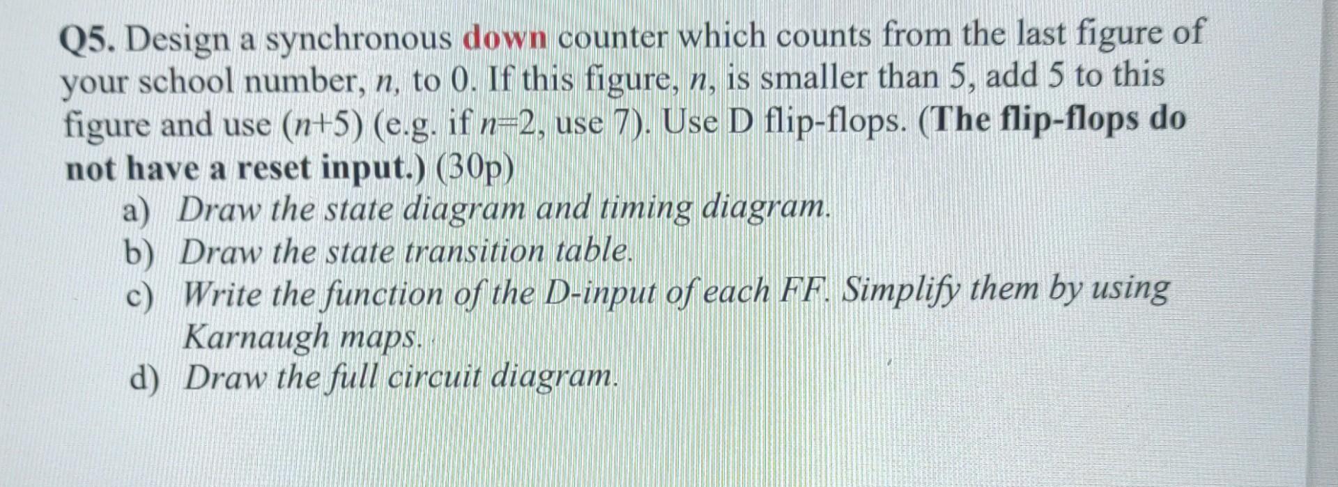 Solved Q5. Design a synchronous down counter which counts | Chegg.com