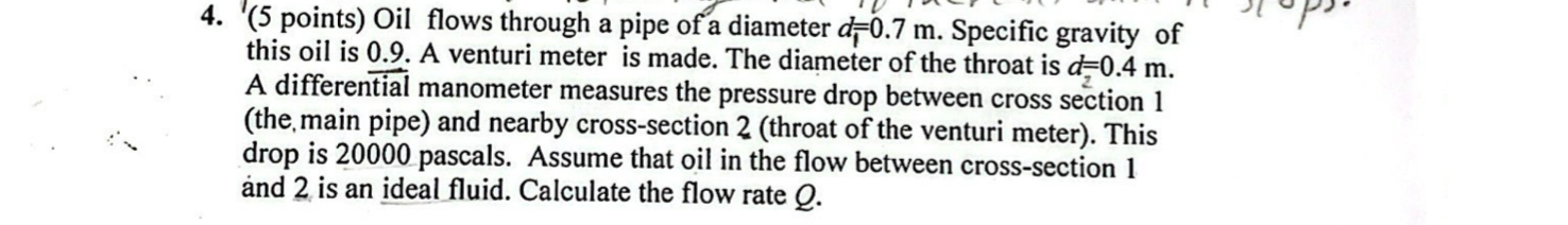 Solved (5 ﻿points) ﻿Oil flows through a pipe of a diameter | Chegg.com