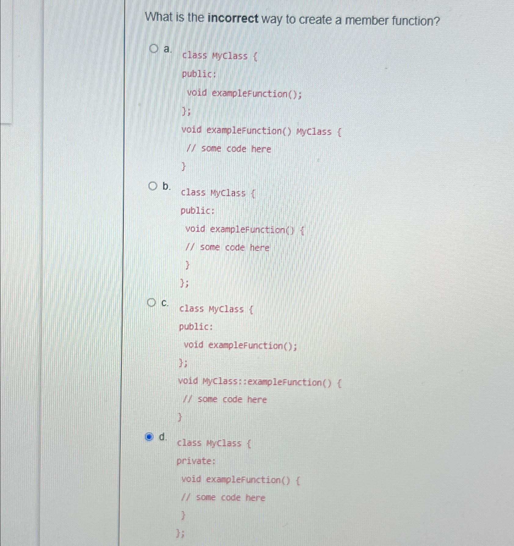 Solved What is the incorrect way to create a member | Chegg.com