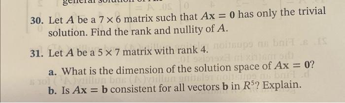 Solved = A 0 0 30. Let A be a 7 x 6 matrix such that Ax = 0 | Chegg.com