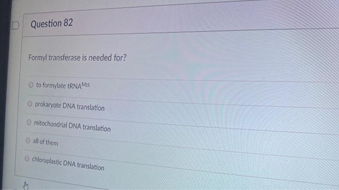 Solved D Question 82 Formyl transferase is needed for? to | Chegg.com
