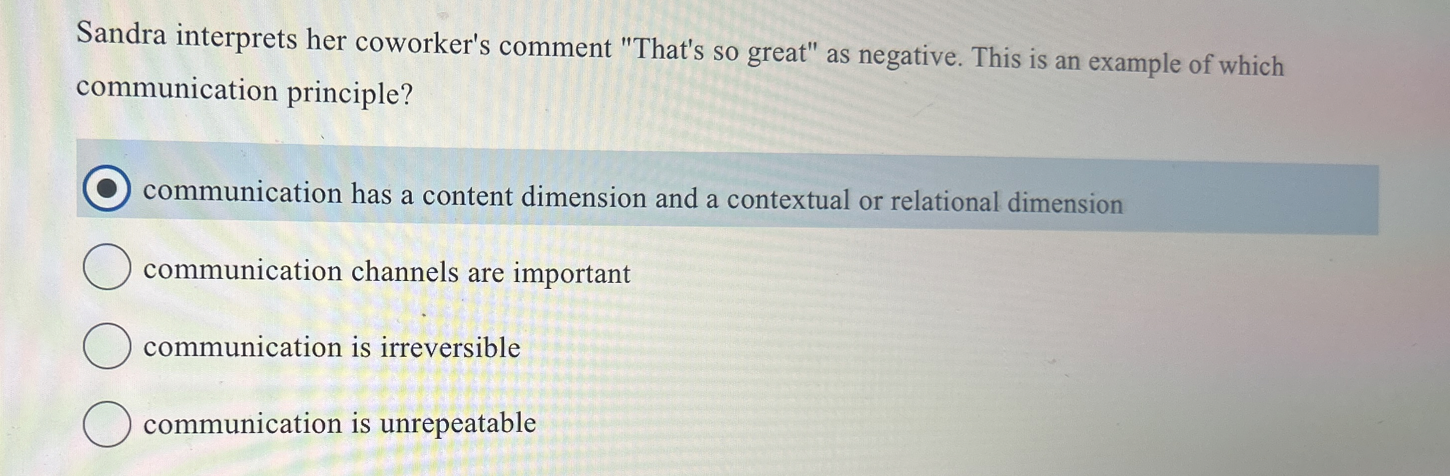 Solved Sandra interprets her coworker's comment "That's so | Chegg.com