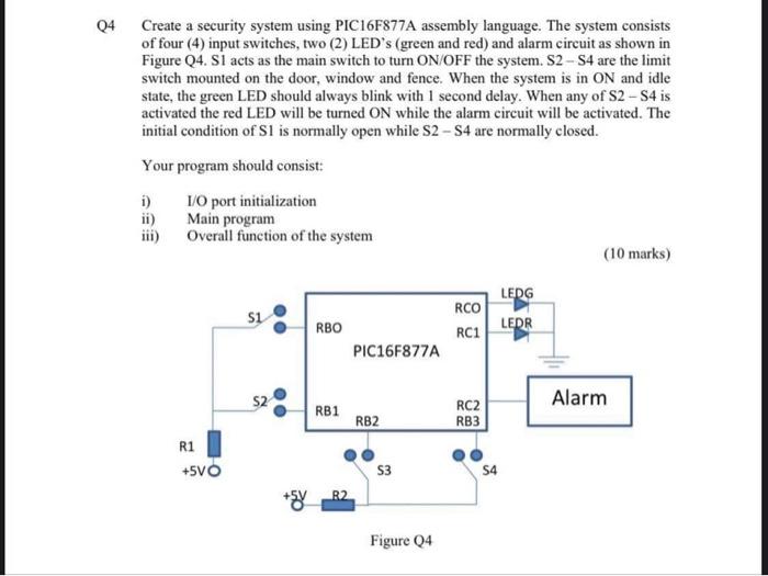 04 Create a security system using PIC16F877A assembly | Chegg.com