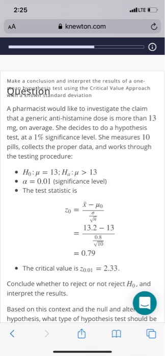 Solved 2:25 LTE AA knewton.com Make a conclusion and | Chegg.com