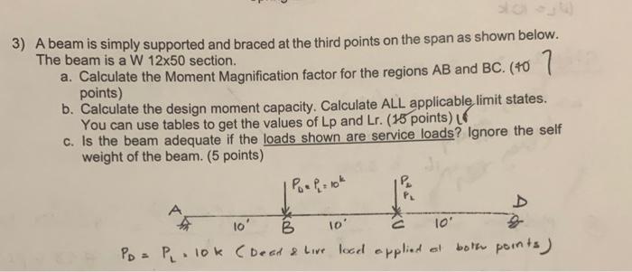 Solved 3) A beam is simply supported and braced at the third | Chegg.com