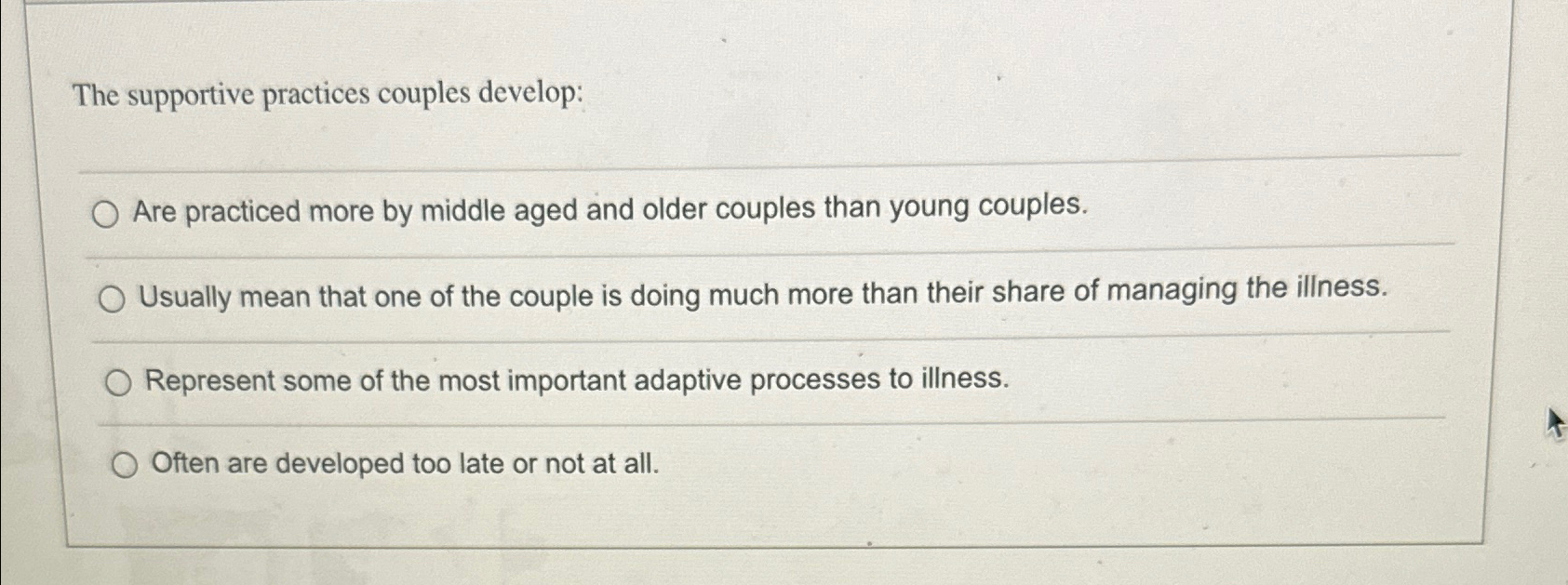 Solved The supportive practices couples develop:Are | Chegg.com