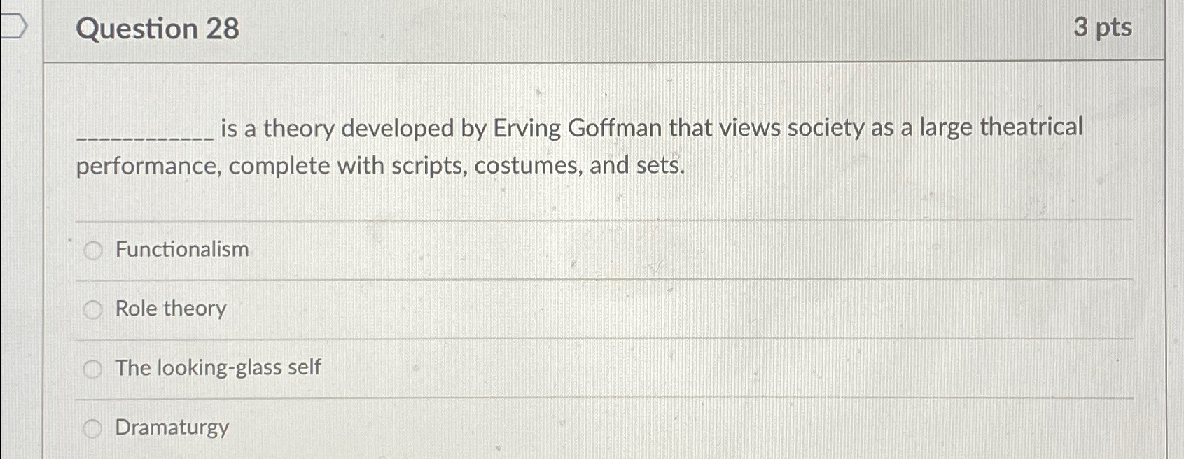 Solved is a theory developed by Erving Goffman that views | Chegg.com