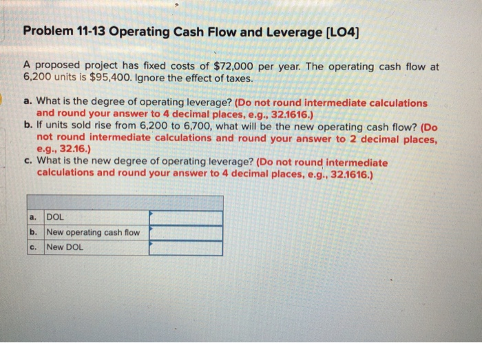 Solved Problem 11-13 Operating Cash Flow and Leverage (L04) | Chegg.com