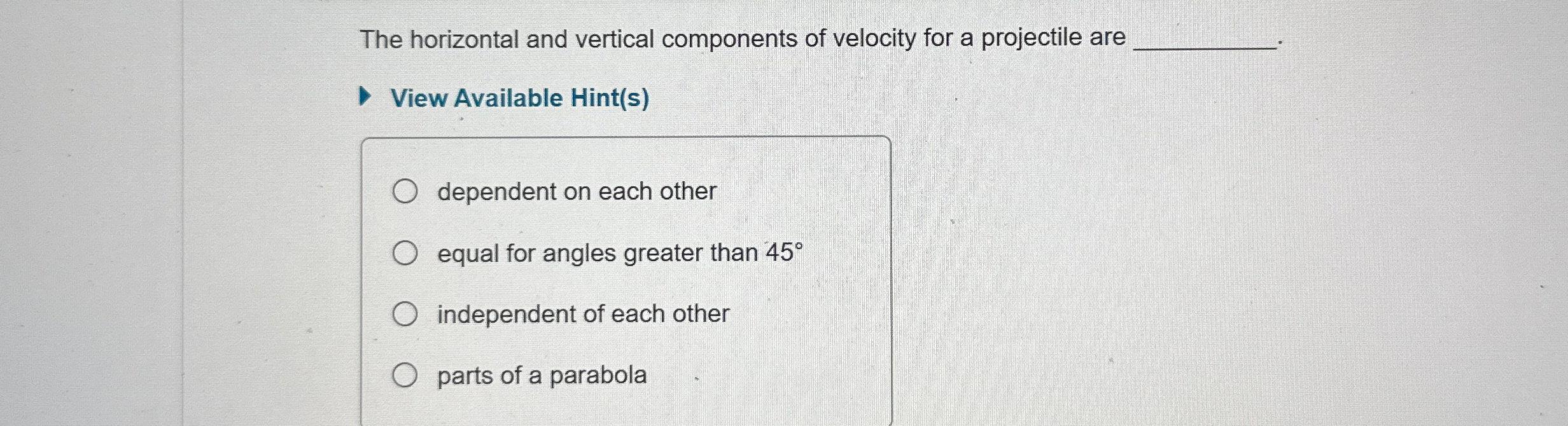 Solved The horizontal and vertical components of velocity | Chegg.com