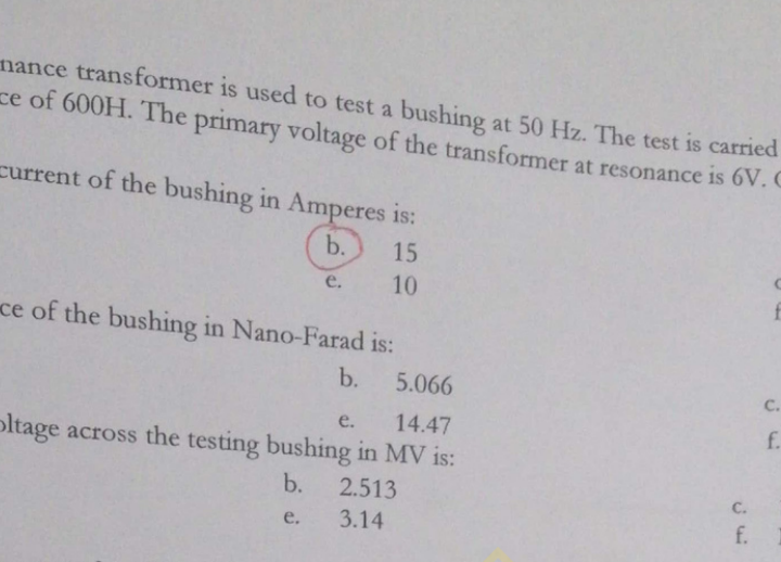 Solved 10/100 kV resonance transformer is used to test a | Chegg.com