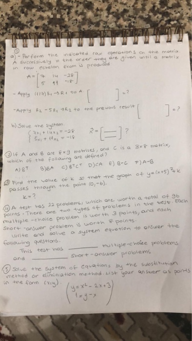 Solved Perform the indicated row operations on the motrix. À | Chegg.com