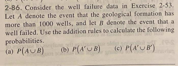 Solved 2-86. Consider the well failure data in Exercise | Chegg.com