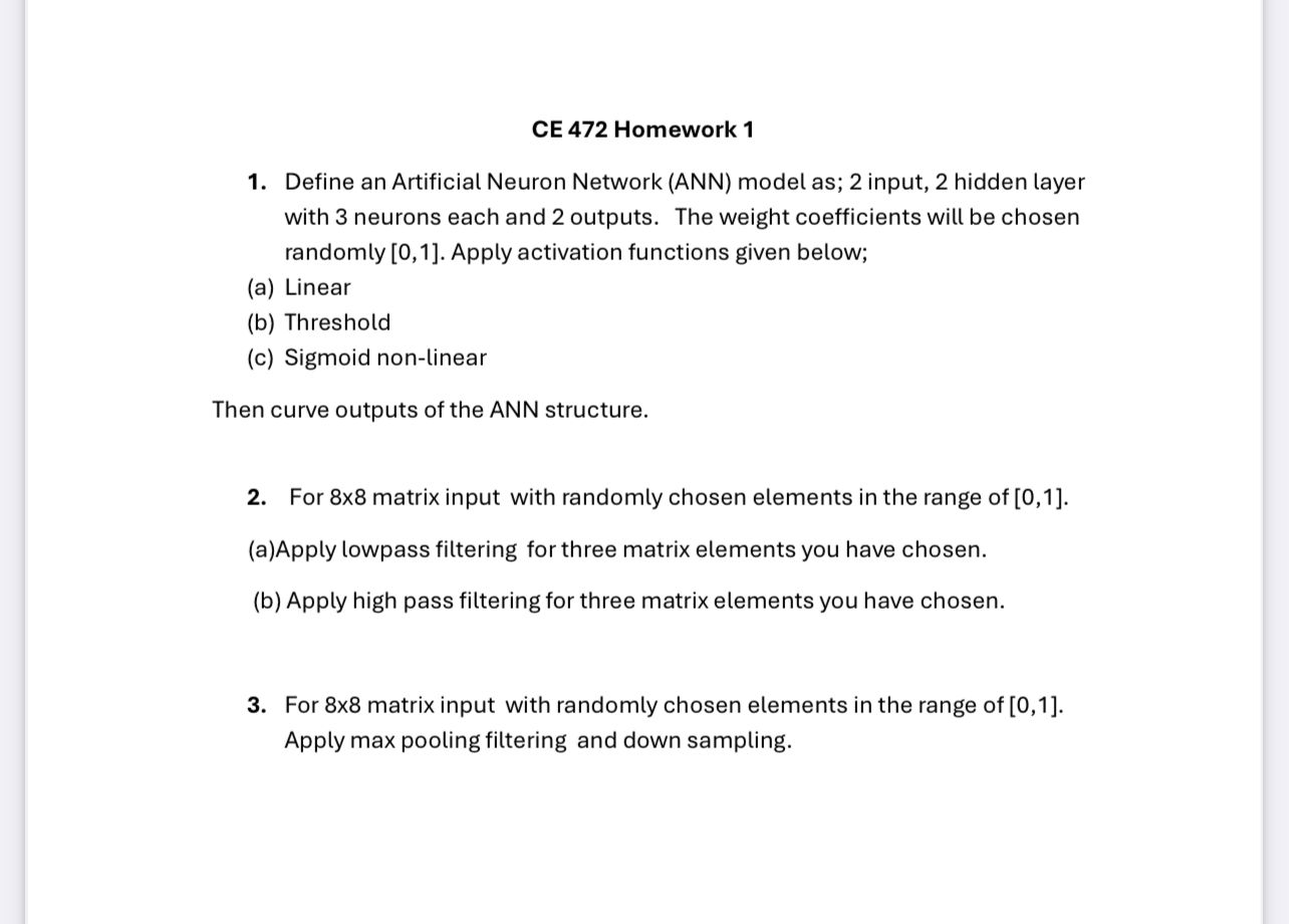 Solved CE 472 ﻿Homework 1Define an ﻿Artificial Neuron | Chegg.com
