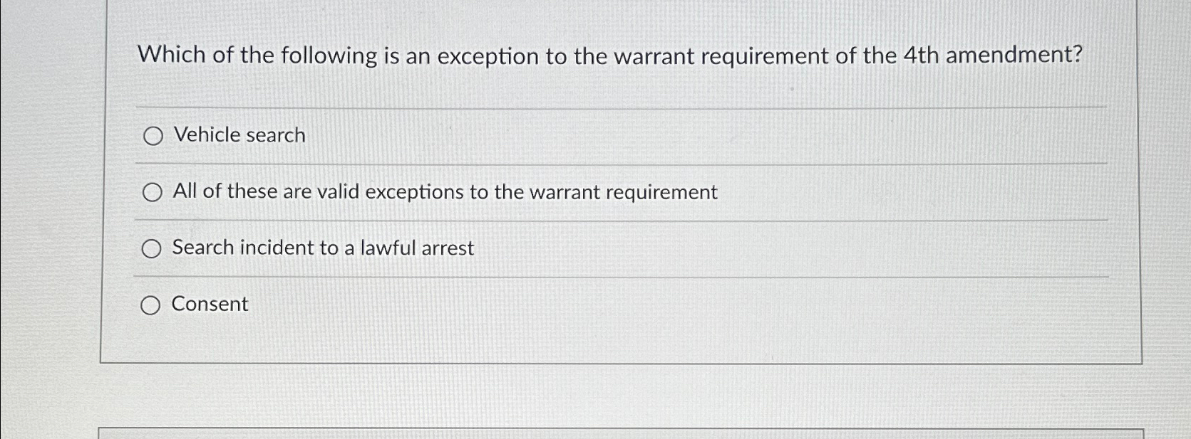 Solved Which of the following is an exception to the warrant | Chegg.com