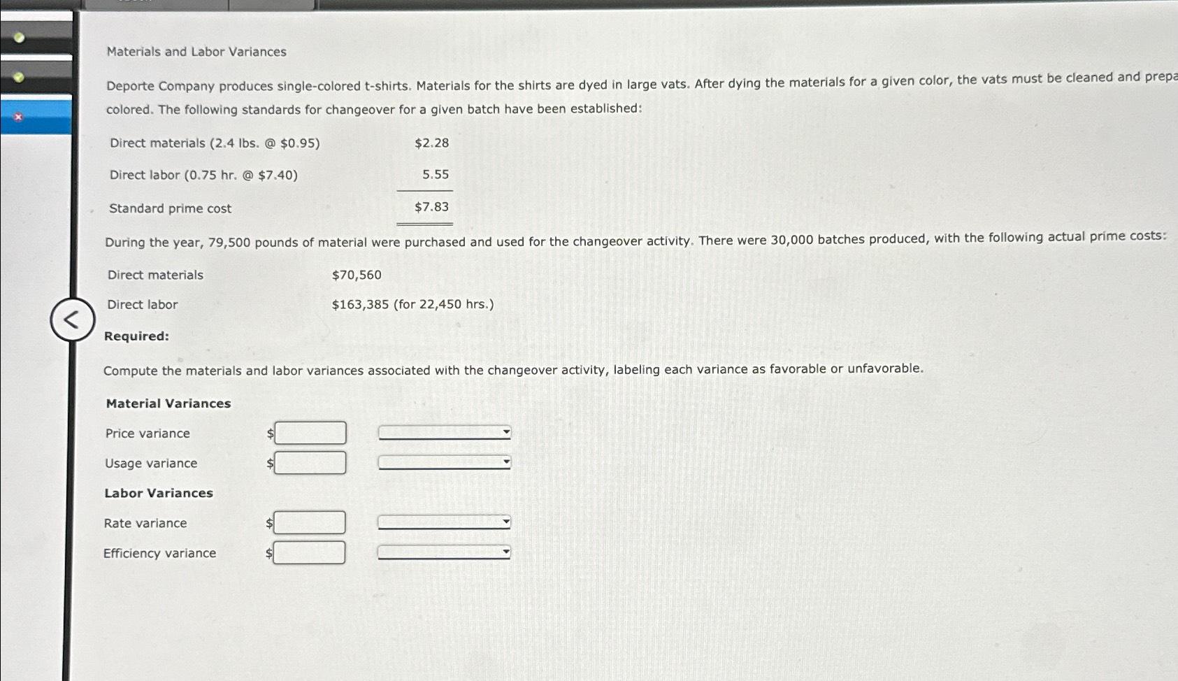 Solved Materials and Labor Variances colored. The following | Chegg.com